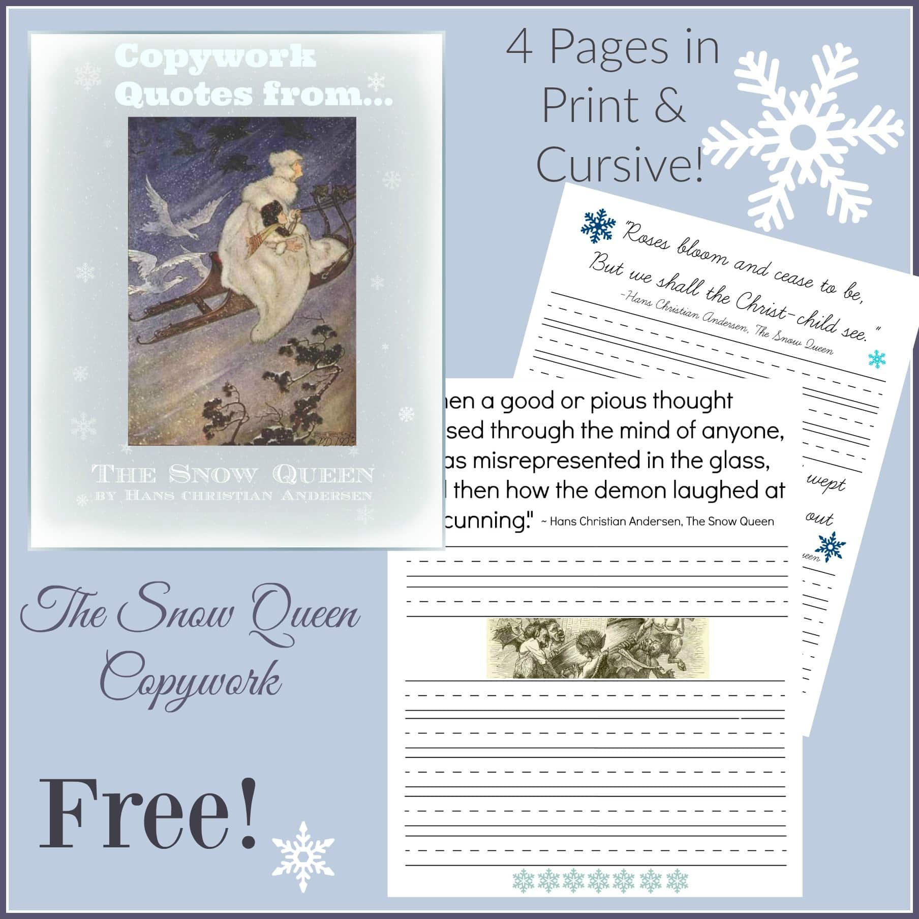 FREE Snow Queen Copywork and Comparison Study of Disney's Frozen - Hip ...